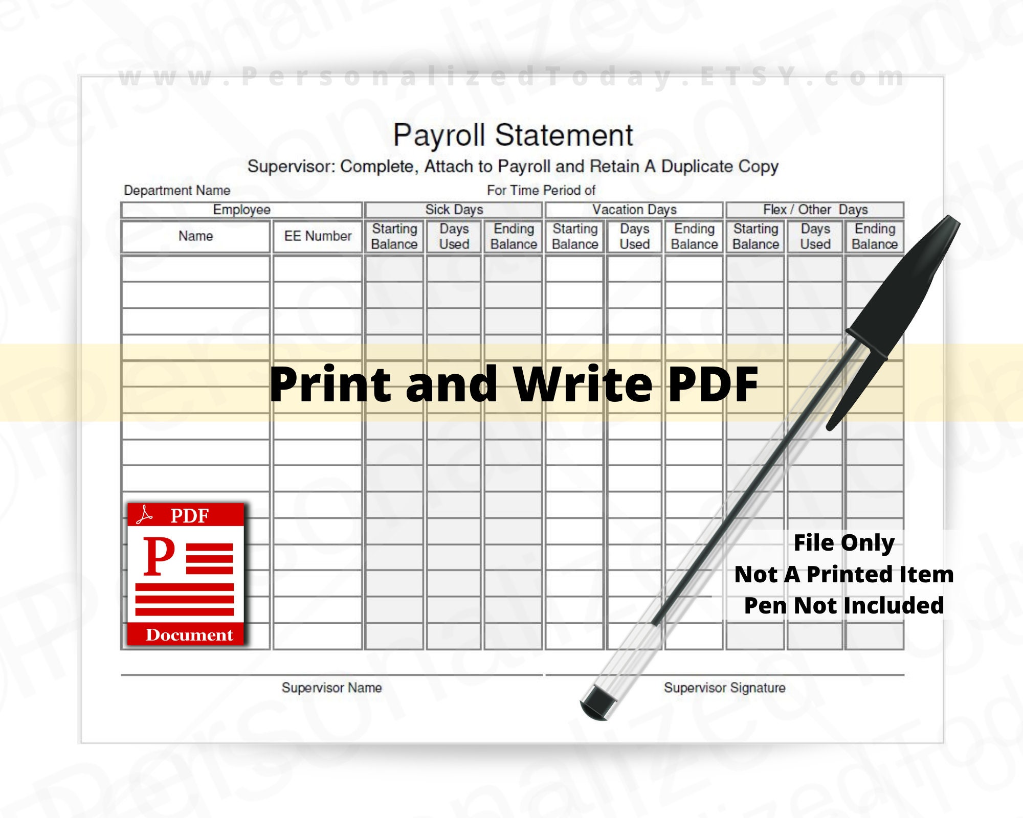 Business Payroll Statement Print and Write and Fillable PDF | Etsy