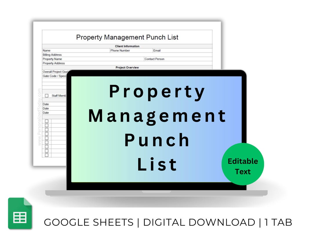 Property Manager Punch Out List - Google Sheets Template - Editable ...