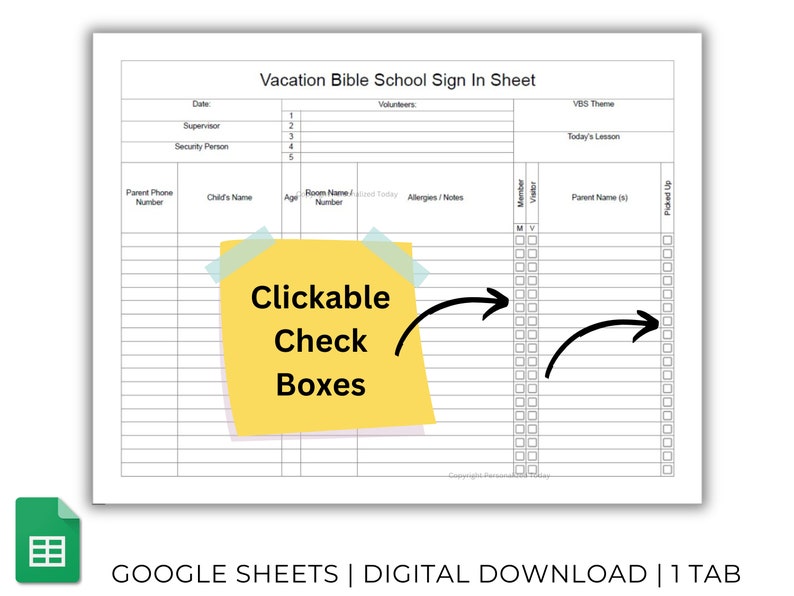 Vacation Bible School Sign in VBS Youth Church Attendance Sheet Kids ...