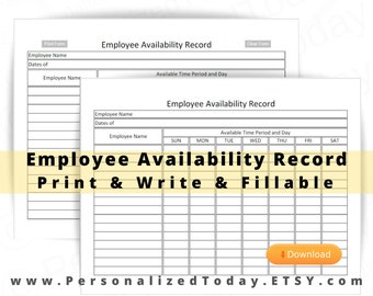 Calendars & Planners Paper Employee Availability Tracker Fillable and Print and Write PDF ...