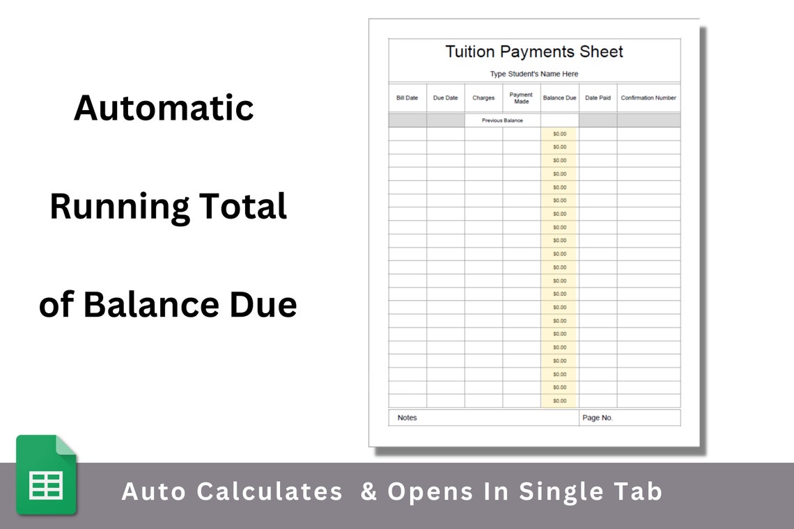 Google Sheets Tuition Payments Tracker - Student Tuition Amounts Due ...