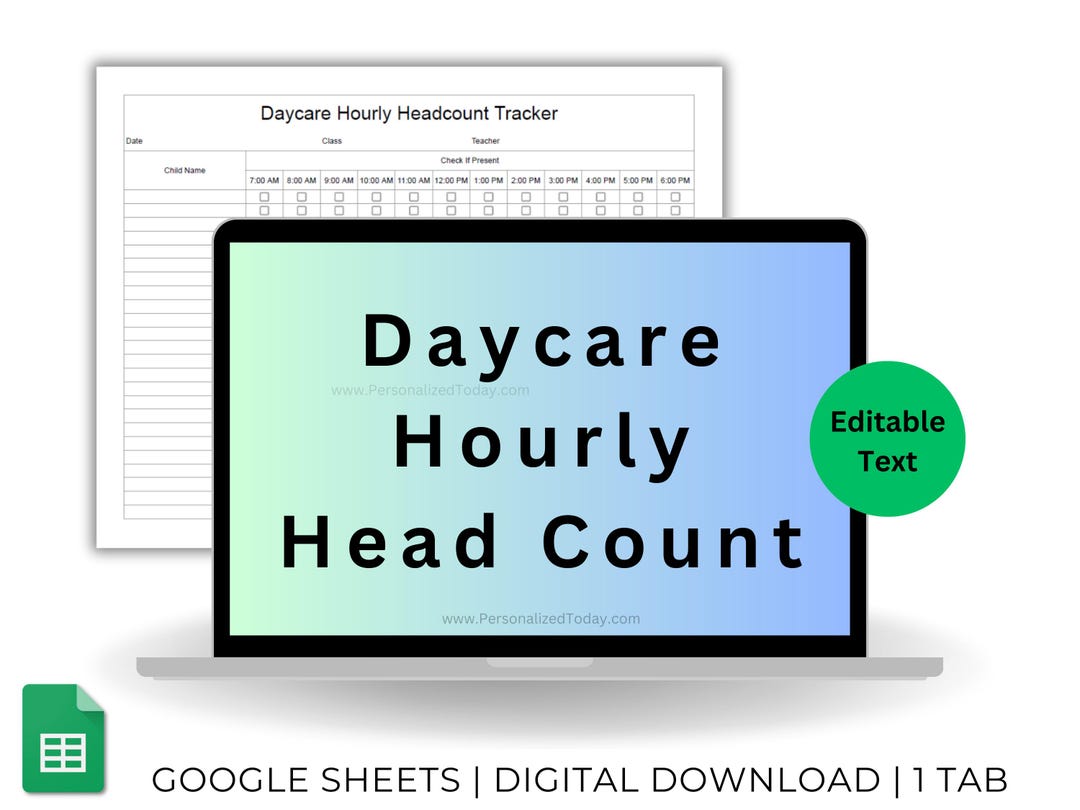 Google Sheets Daycare Hourly Head Count Tracker - Childcare Hourly ...