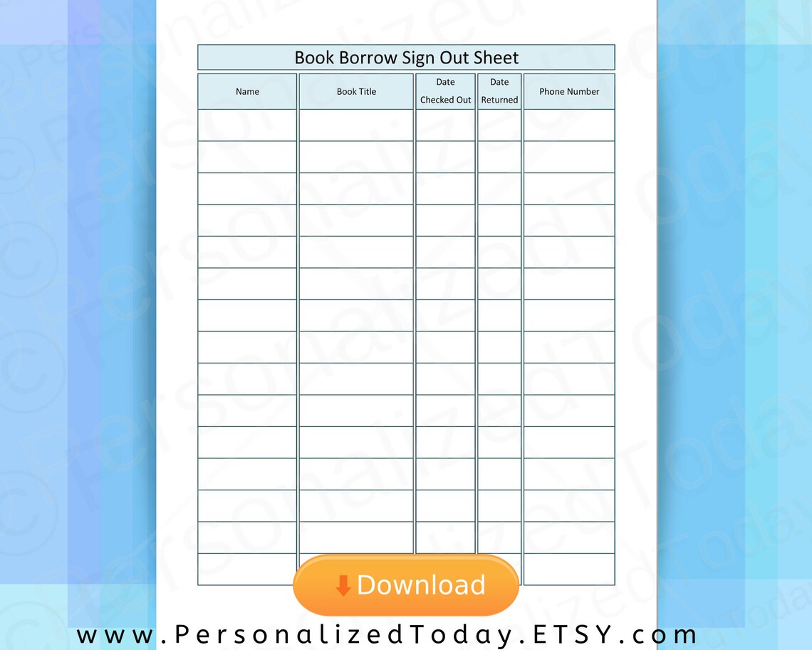 Printable Library Sign Out Sheets US Letter Size PDF Print and | Etsy