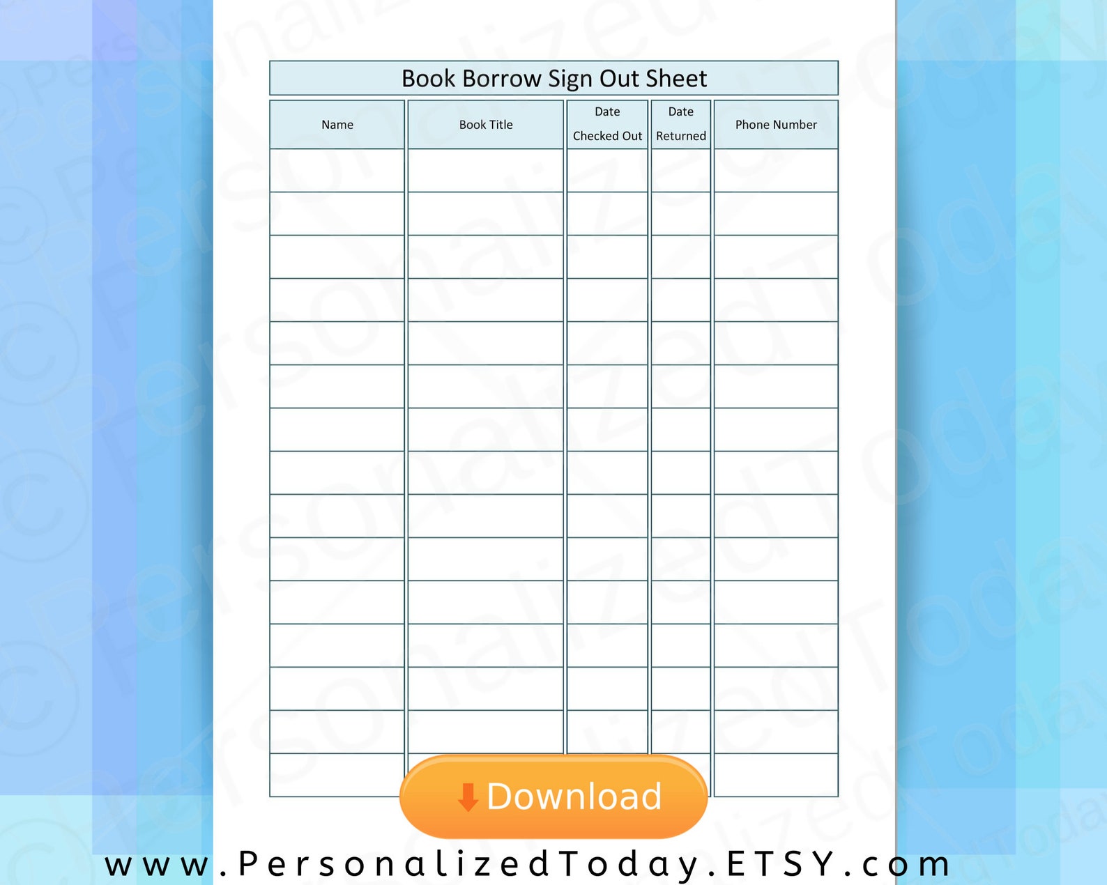 Printable Library Sign Out Sheets US Letter Size PDF Print and | Etsy