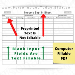 Church Nursery Sign in Sheet Fillable and Print and Write PDF - Etsy