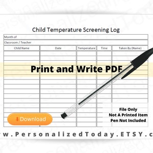 Monthly Child Temperature Screening Log Printable and Fillable - Etsy
