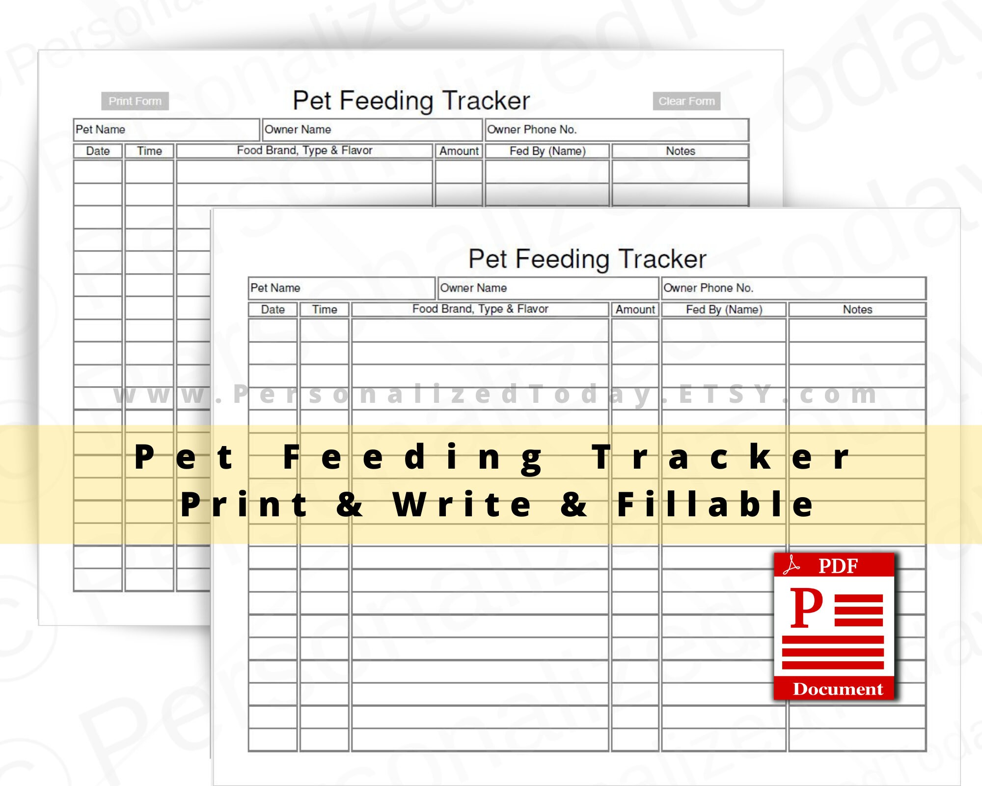 Pet Feeding Tracker Fillable and Print and Write PDF Files US - Etsy Canada