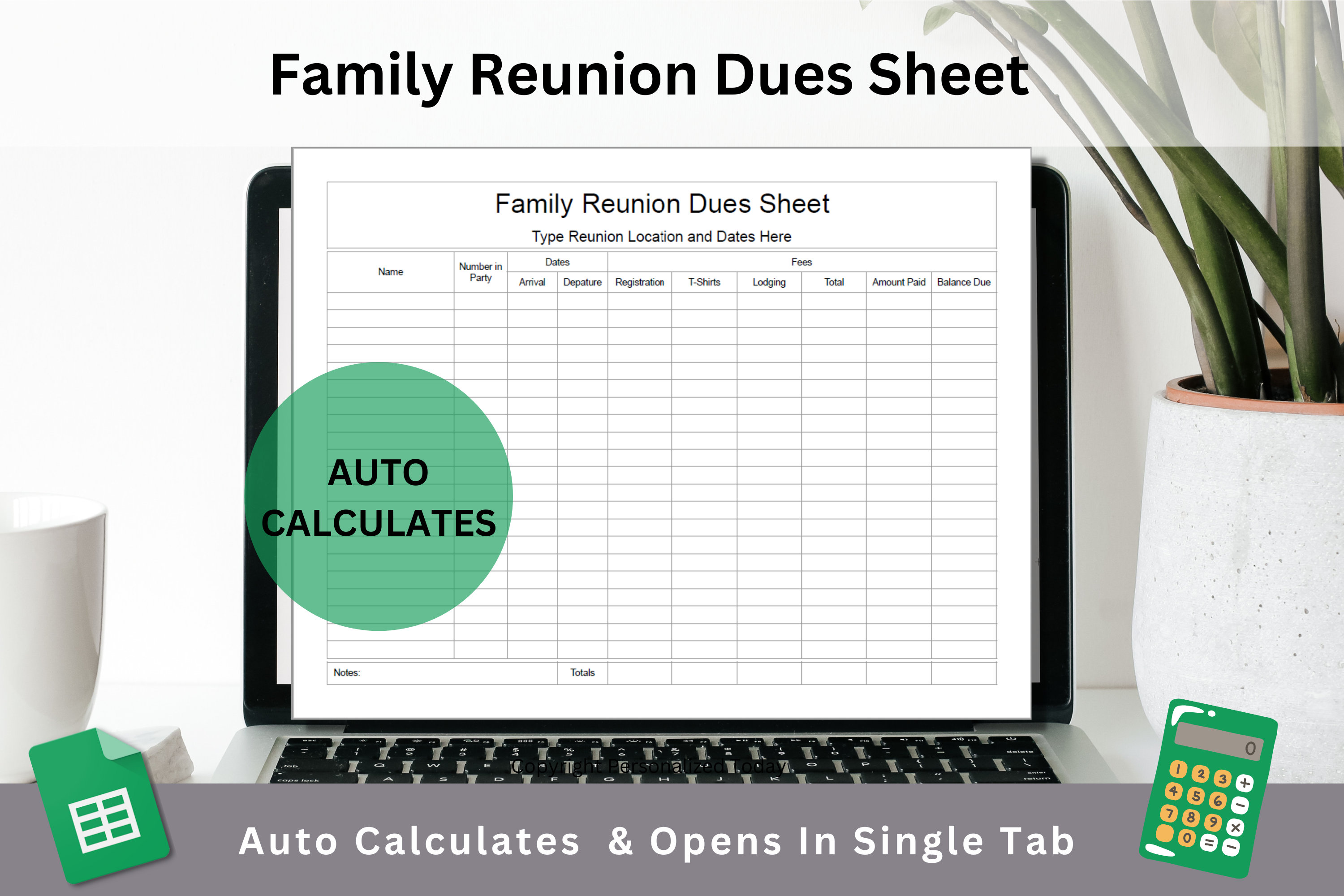Google Sheets Family Reunion Dues Sheet Template Text Fillable / Text ...