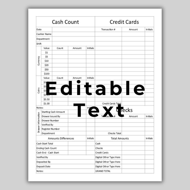 End of Day Cashier Count Sheet on Google Sheets - Auto Reconcile ...