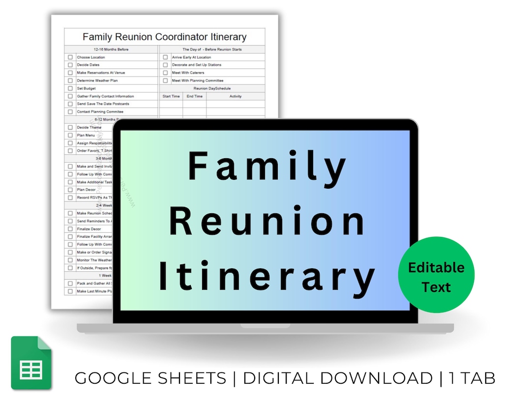 Google Sheets Family Reunion Organizer Itinerary - Tasks Checklist ...