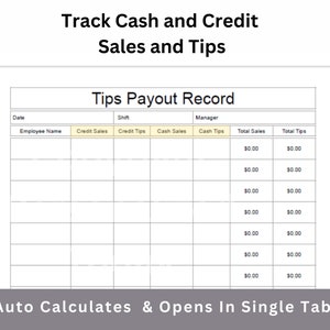 Tips Payout Record Cash and Credit Gratuities Spreadsheet With ...