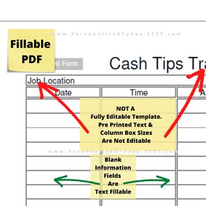 Cash Tips Tracker Fillable and Print and Write PDF Digital - Etsy