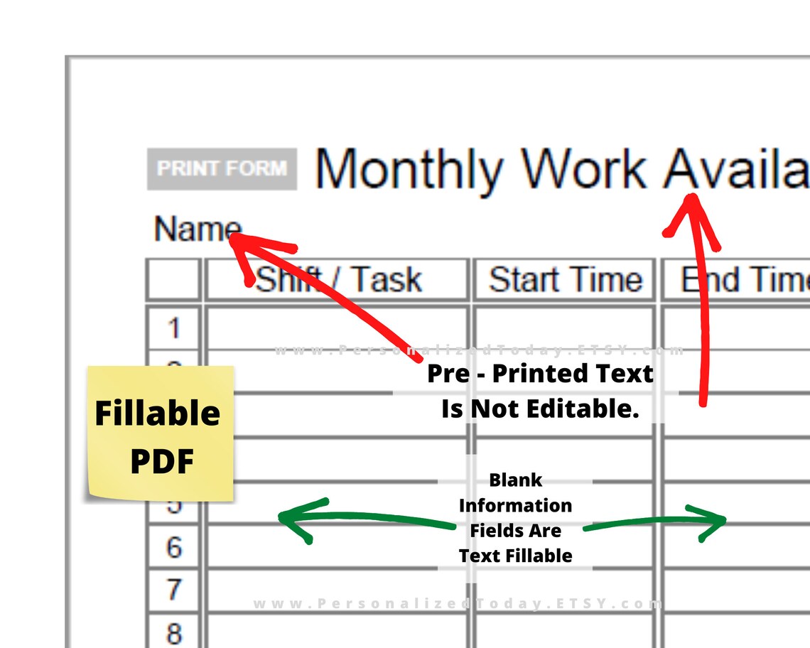 Printable Monthly Employee Availability Tracker Print and - Etsy