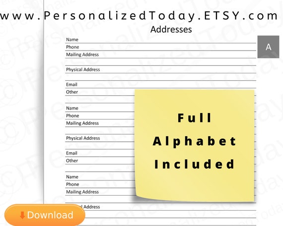 Printable Address Book Pages US Letter Size Vertical PDF | Etsy