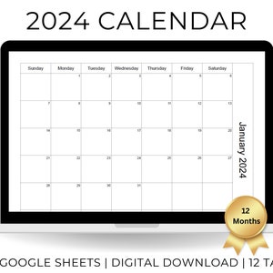 Google Sheets 2024 Monthly Calendars Text Fillable / Text Editable ...
