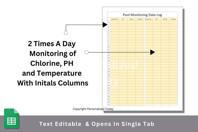 Swimming Pool Data Monitoring Maintenance Log Google Sheets Editable ...