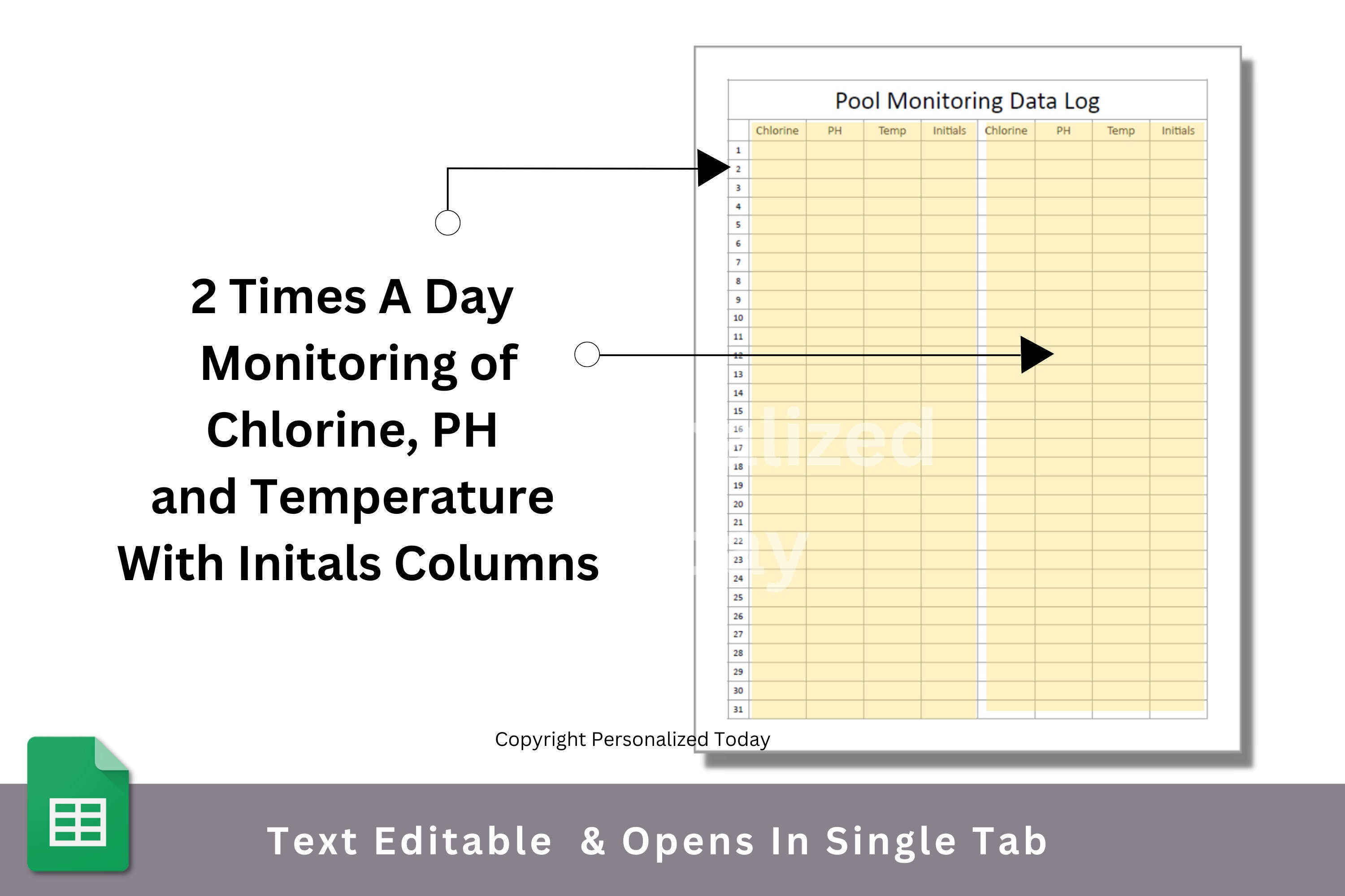 Swimming Pool Data Monitoring Maintenance Log Google Sheets Editable ...