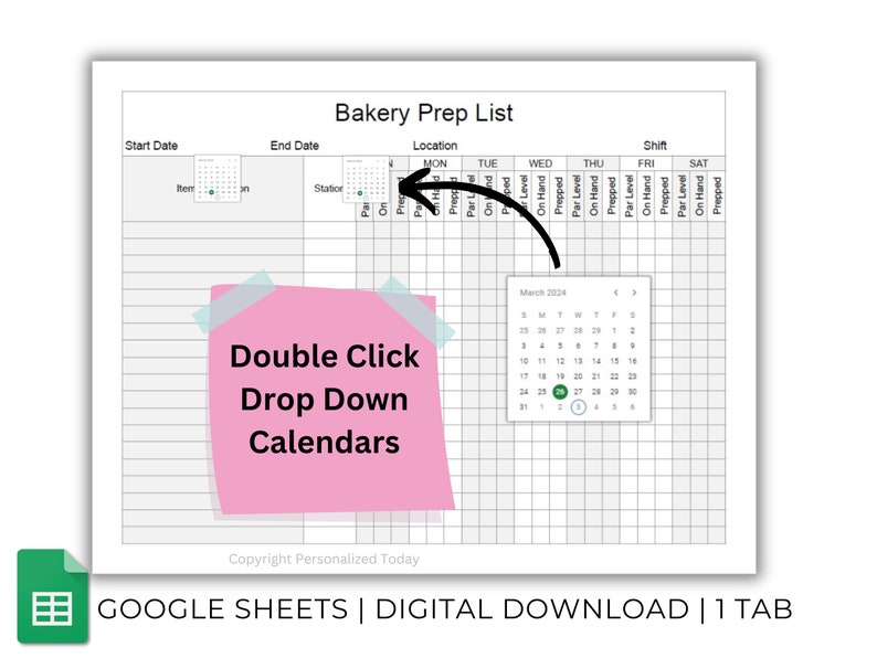 Bakery Prep List PAR Sheet for Pastry Restaurants Bake Shop ...