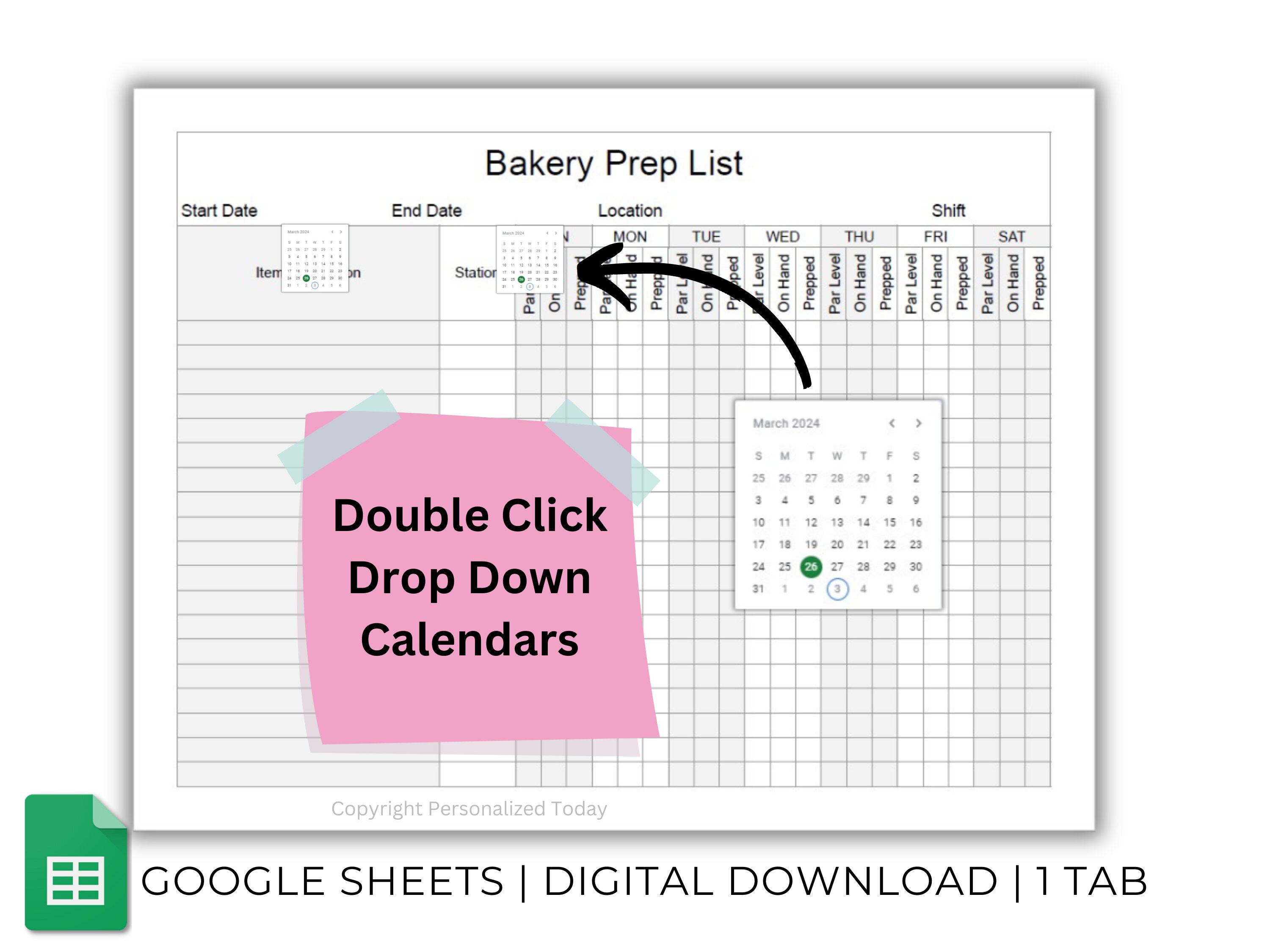 Bakery Prep List PAR Sheet for Pastry Restaurants Bake Shop ...