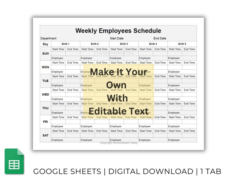 Weekly Staff Work Hours Schedule With Multiple Shifts Daily Employee ...