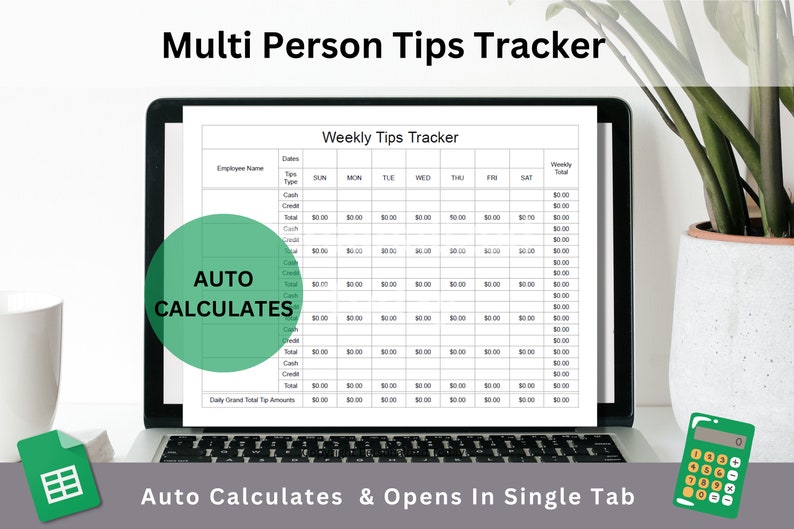 Employee Tips Template Weekly Wait Staff Tips Income Tracker Multiple ...