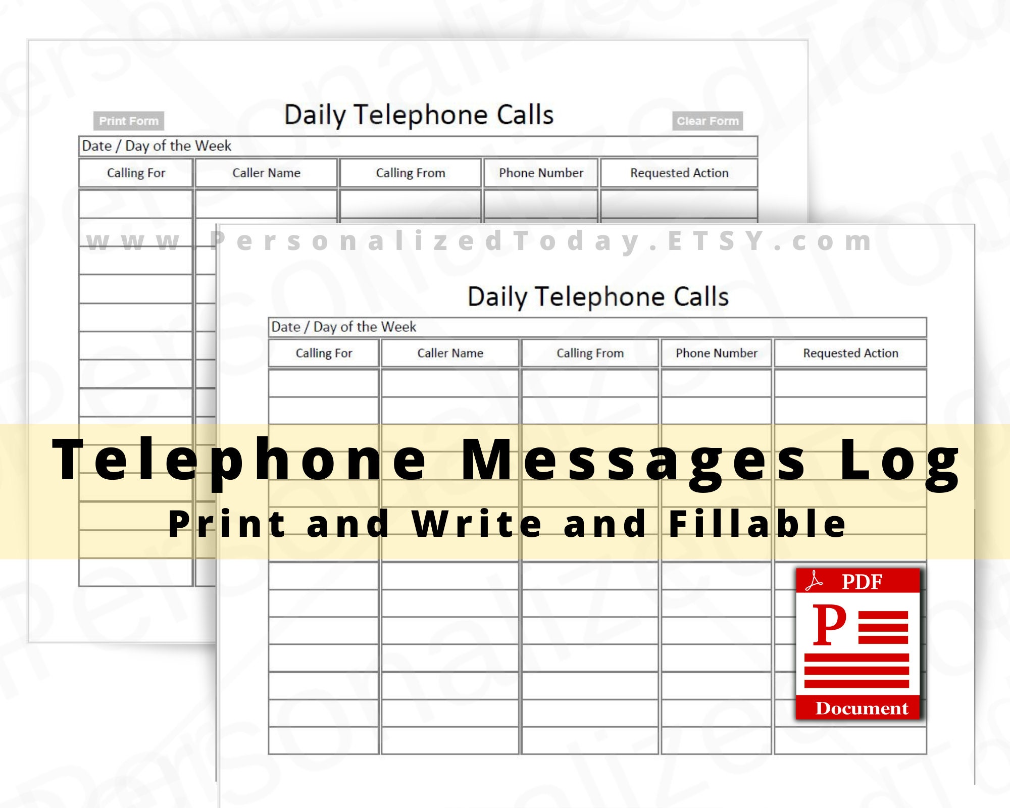 Printable Missed Telephone Call Log Digital Download US Letter | Etsy