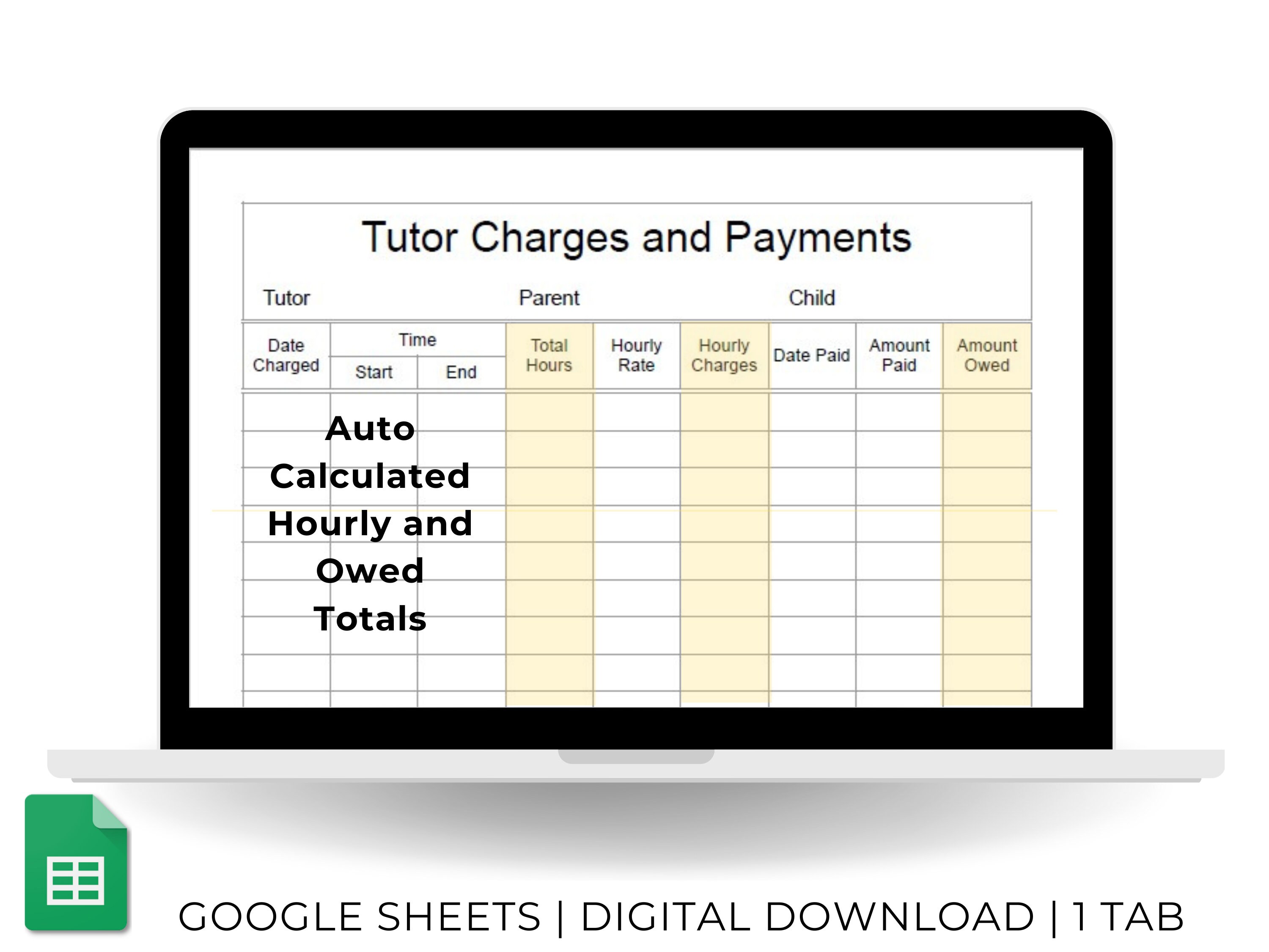 Google Sheets Tutoring Charges and Payments Tracker Text Fillable ...