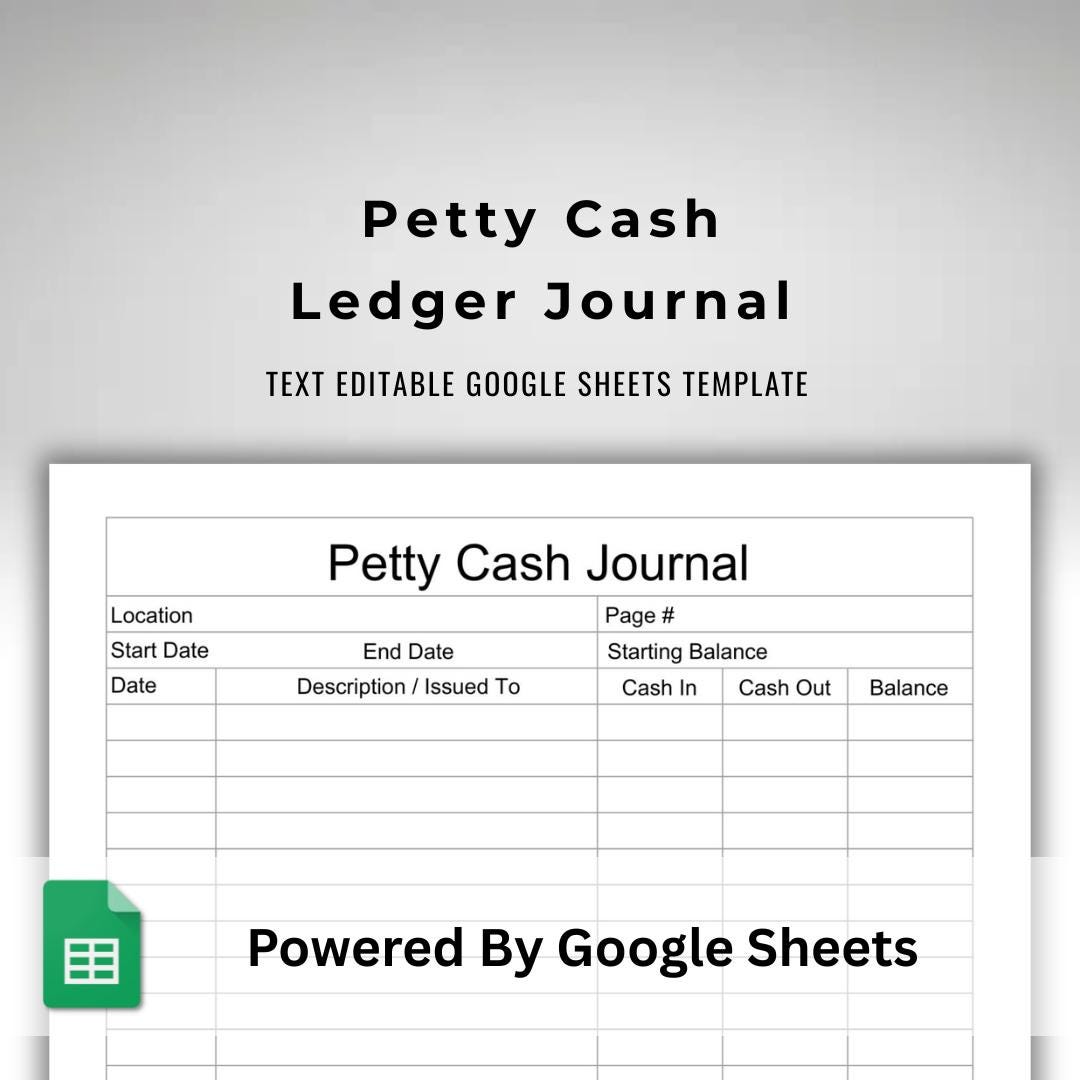 Petty Cash Journal Google Sheets Editable Spreadsheet Template With ...