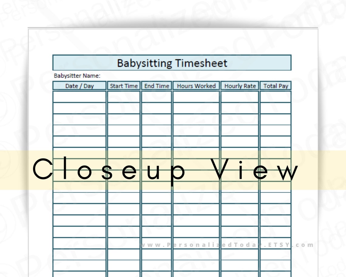 Printable Babysitter Time Sheet US Letter Size 8.5 x 11 Inches | Etsy
