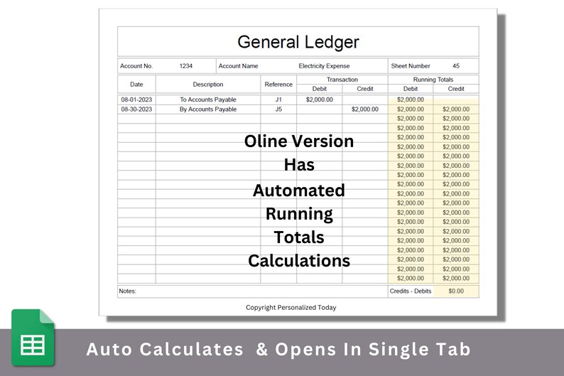 Google Sheets General Ledger Template Text Fillable / Text Editable ...