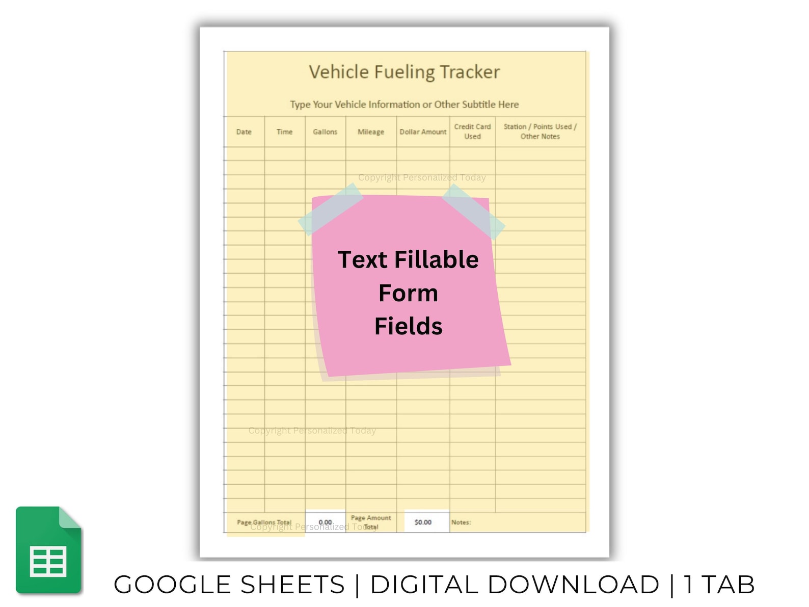 Gas Spending Tracker - Vehicle Fueling Record - Text Editable Google ...