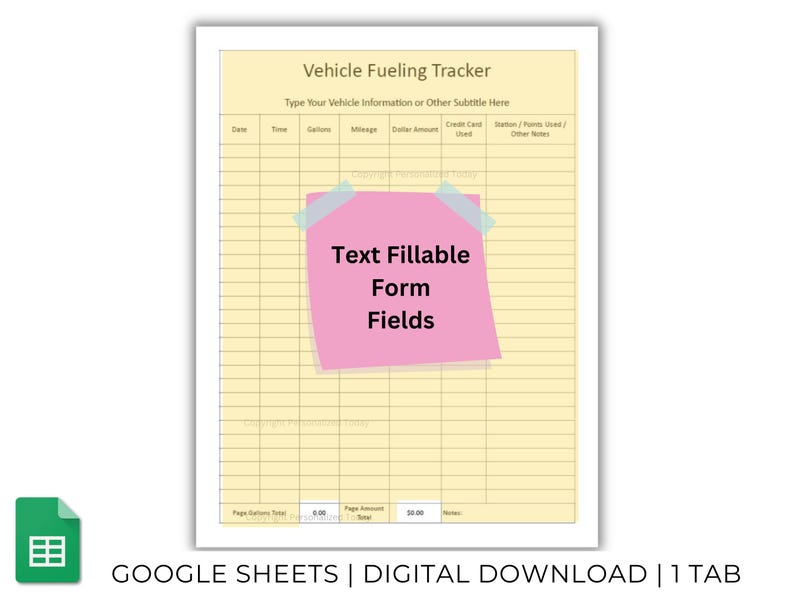 Google Sheets Vehicle Fuel Log - Gallons, Mileage & Spending Tracker ...