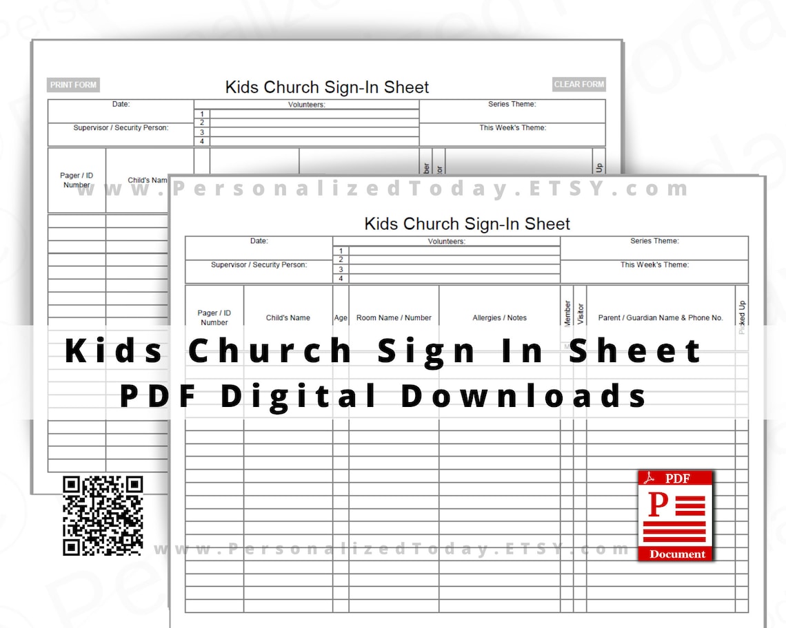 Kids Church Children's Church Sign in Sheet Fillable and Print and ...