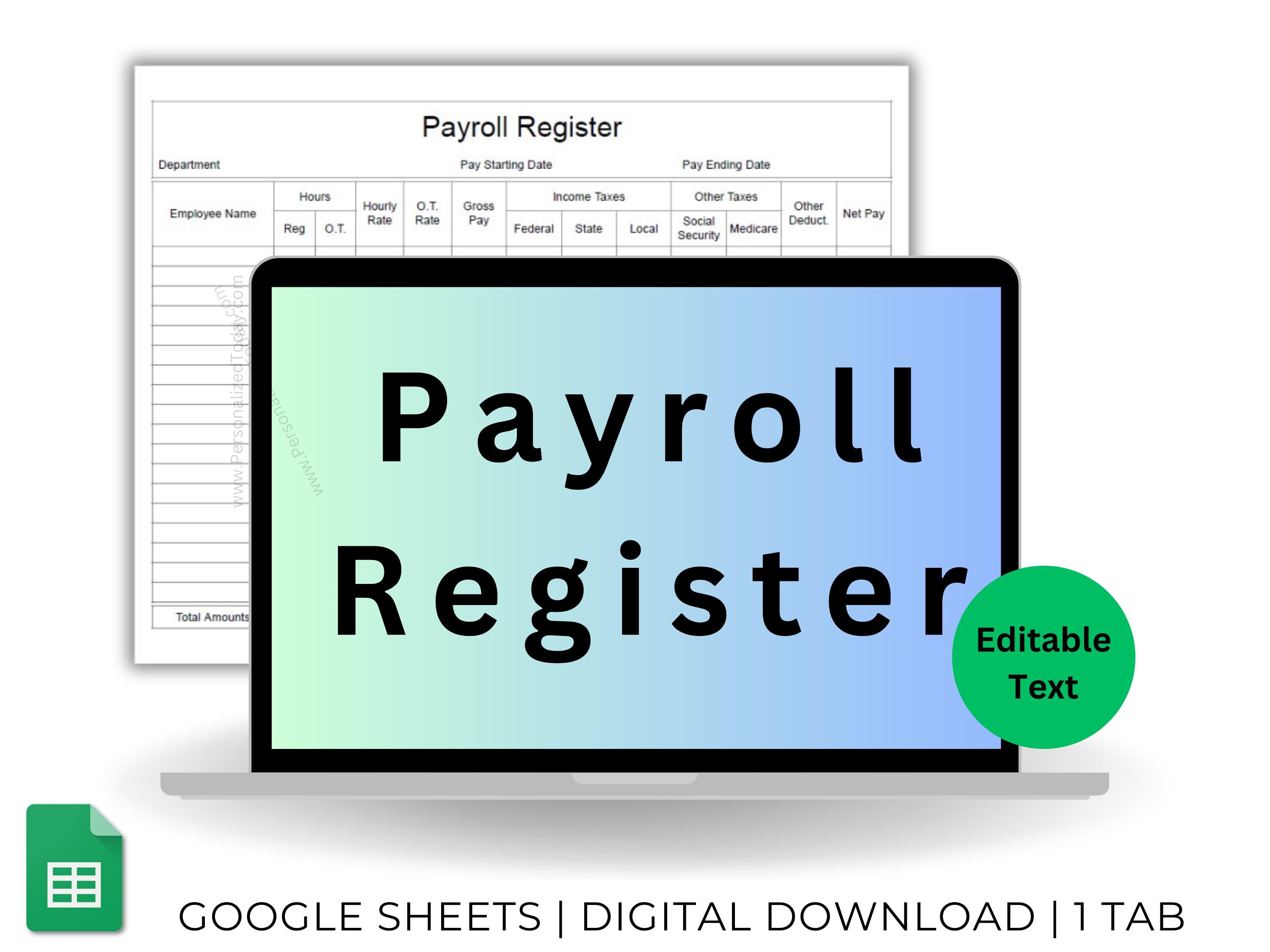 Google Sheets Payroll Register With Deductions Text Fillable / Text ...
