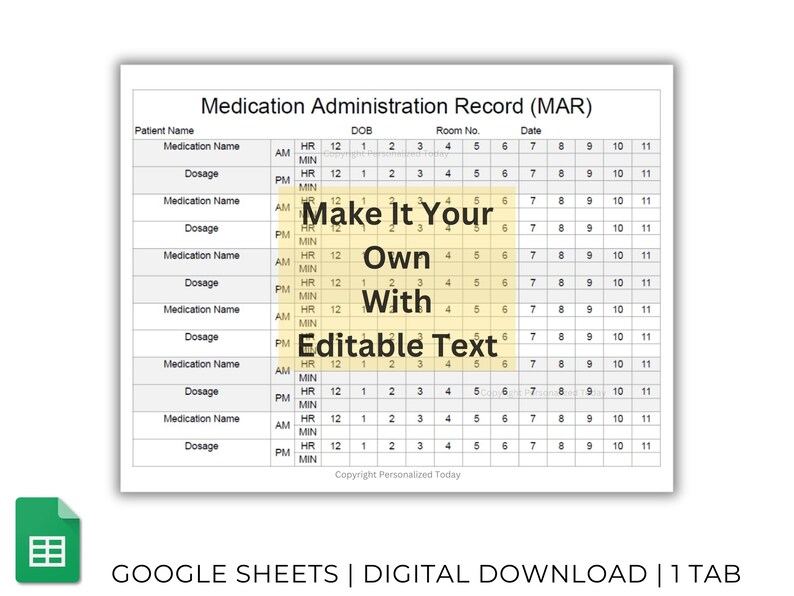 Medication Administration Record MAR Chart for Assisted Living Daily ...