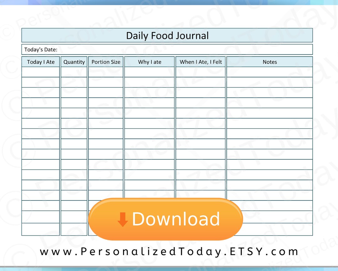 PDF Printable Food Intake Eating Journal Food Journal Tracker - Etsy
