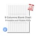 PDF 9 Columns Chart Text Input Fillable and Print and Write - Etsy