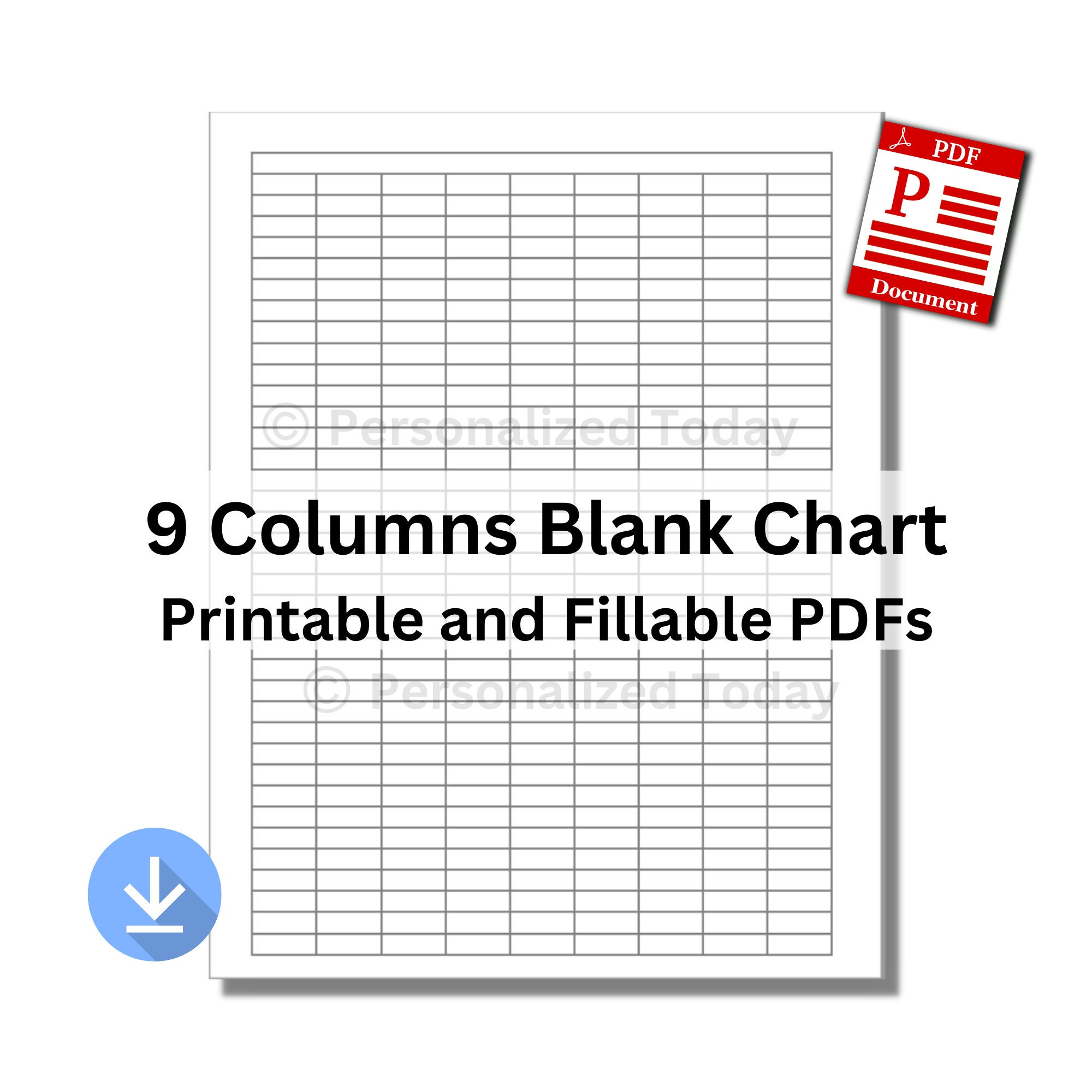 PDF 9 Columns Chart Text Input Fillable and Print and Write - Etsy