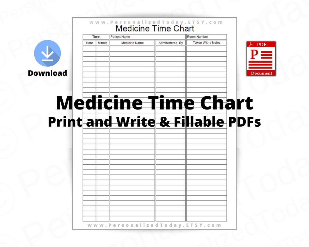 Printable Medicine Time Chart PDF Digital Downloads 1 Print - Etsy