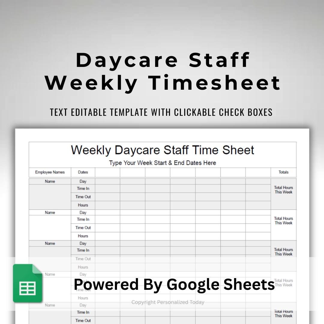 Daycare Employees Work Schedule Daily Weekly Preschool Multiple Staff ...