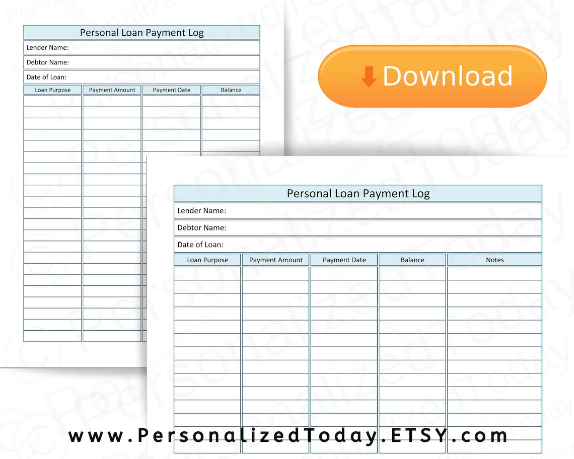 Printable Personal Loan Payment Log Vertical Tall and | Etsy