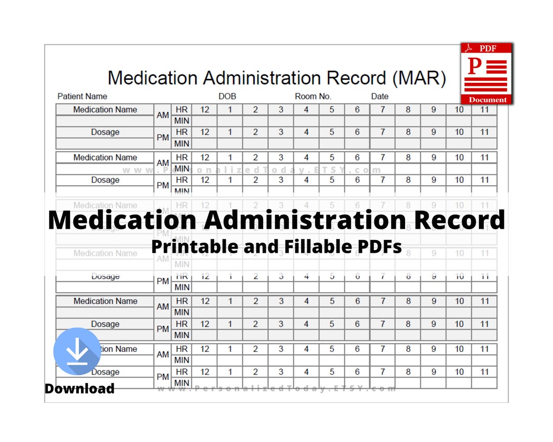 PDF Medication Administration Record MAR Fillable Printable Only
