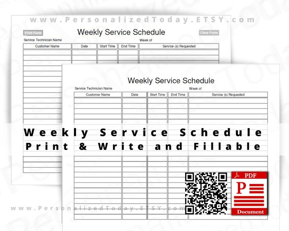 Weekly Service Schedule Fillable and Printable PDF Digital | Etsy