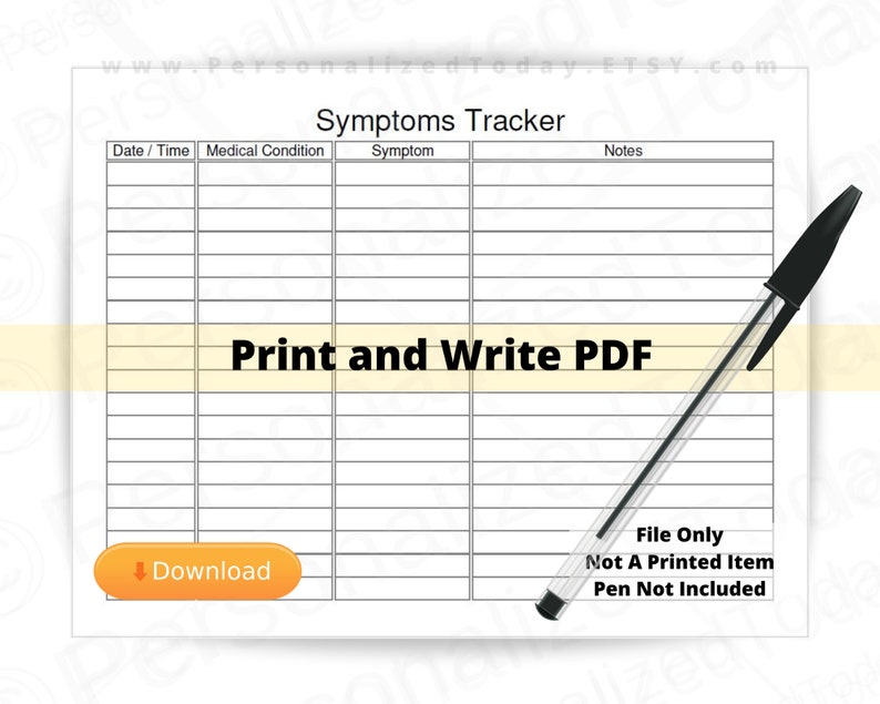 Symptoms Tracker Text Input Fillable and Print and Write PDF - Etsy