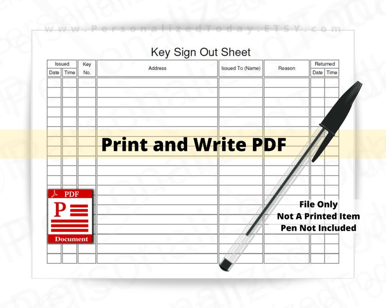 Key Sign Out Sheet Fillable and Print and Write PDF Files US Letter ...