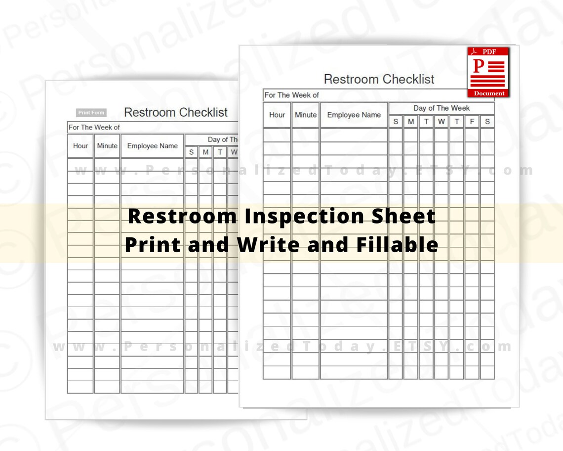Restroom Inspection Sheet Printable and Fillable PDFs Digital | Etsy