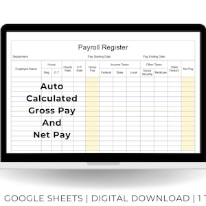 Google Sheets Payroll Register With Deductions Text Fillable / Text Editable Spreadsheet Form ...