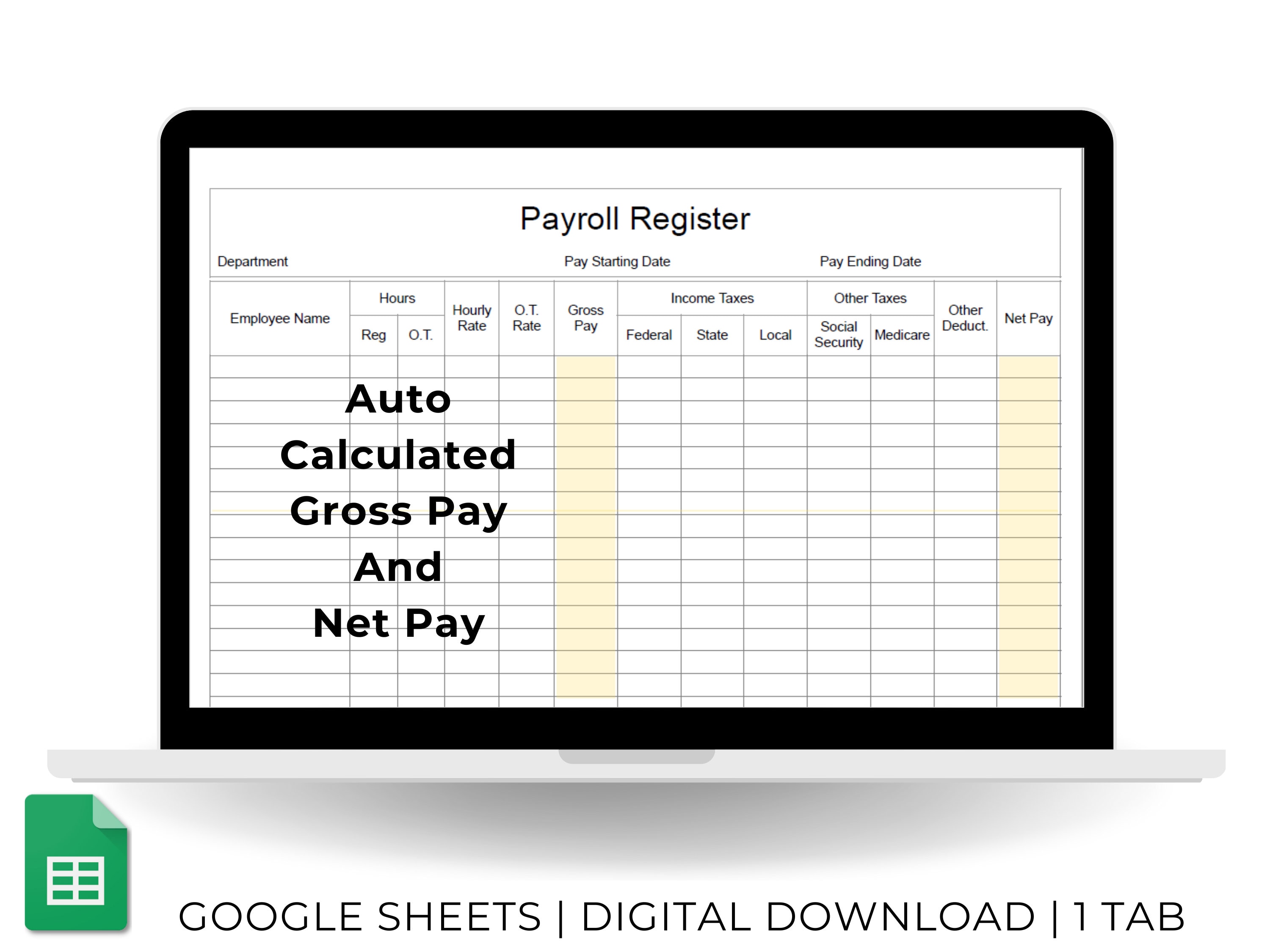 Google Sheets Payroll Register With Deductions Text Fillable / Text ...