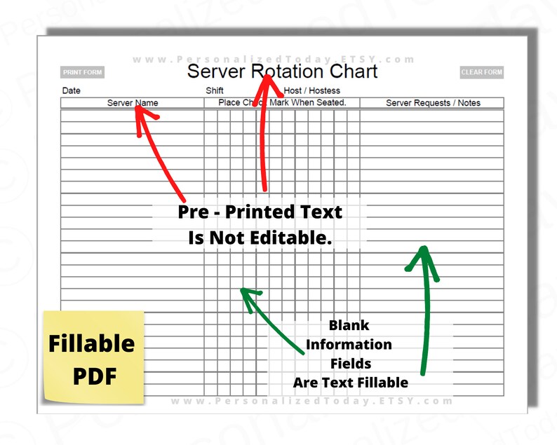 Printable Server Rotation Chart Fillable And Print And Write Etsy