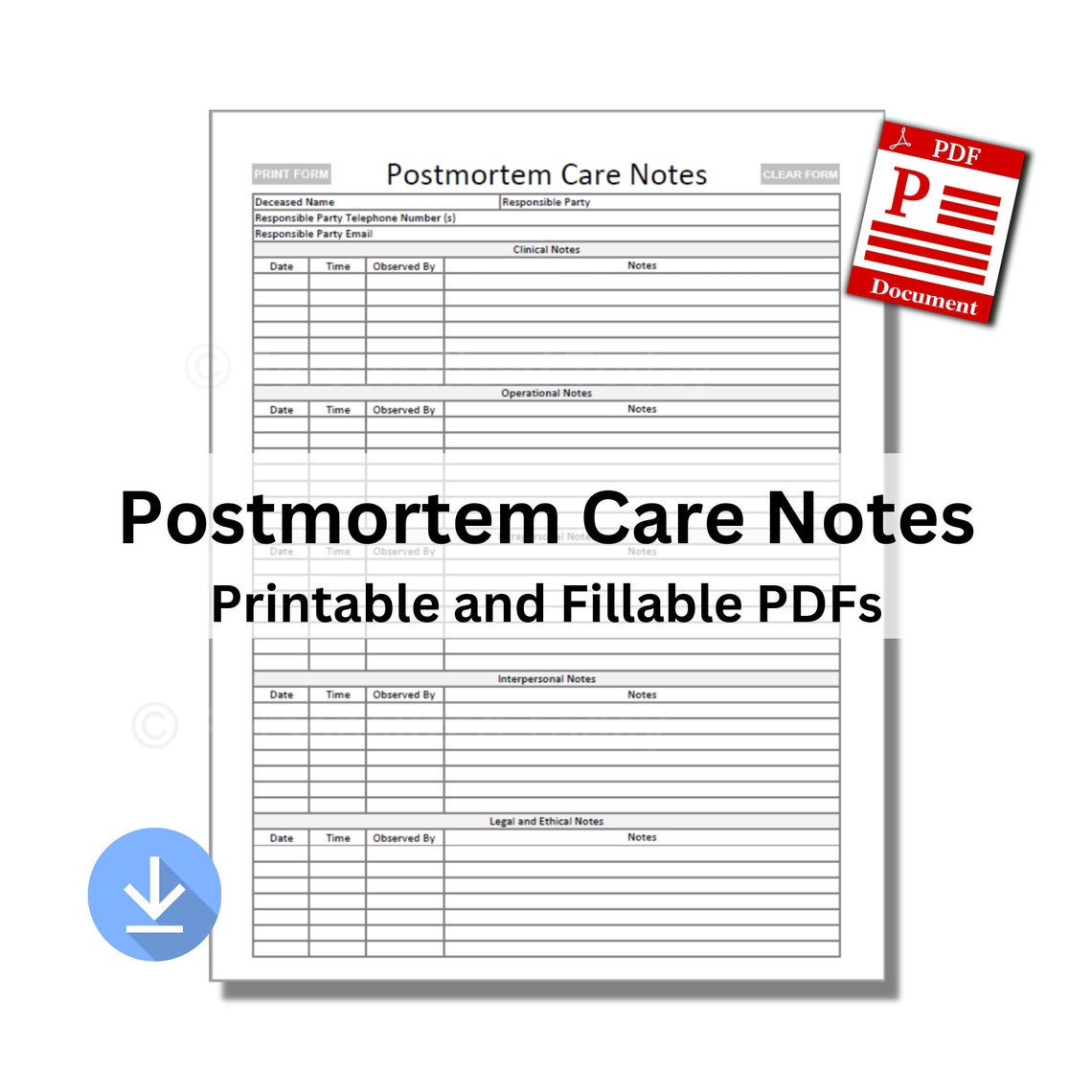 PDF Postmortem Care Sheet Caregiver Notes Page Printable and - Etsy